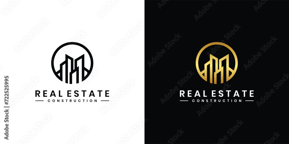 gold colored building architectural logo design with black and white ...