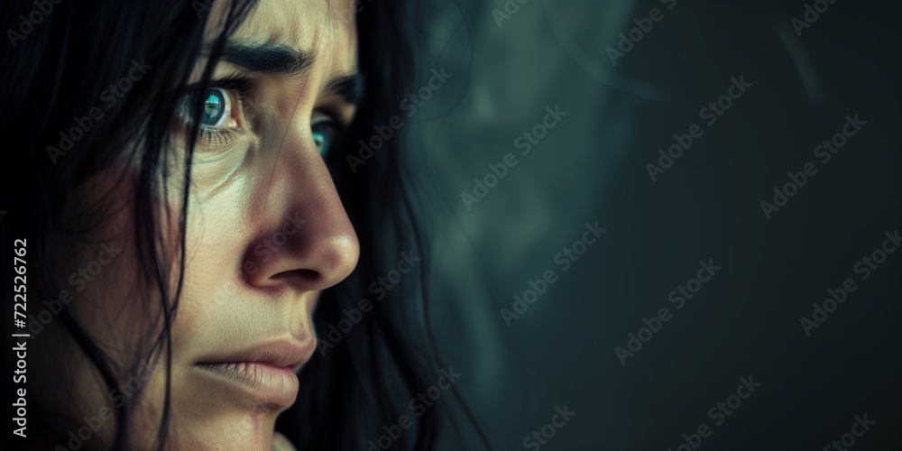 Sad depressed desperate grieving crying woman with tears eyes during ...