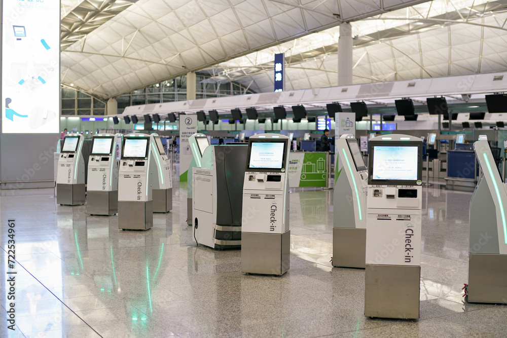 HONG KONG, CHINA - DECEMBER 08, 2023: self check-in area in Hong Kong ...