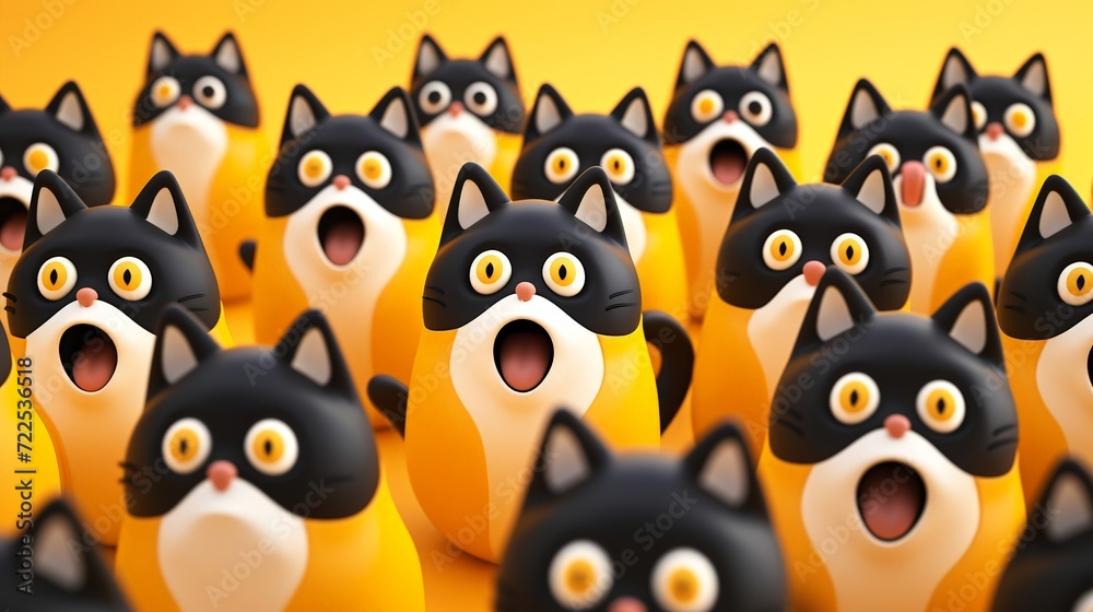 3d modernized emoji banner advertisement with a lot of scared calico ...