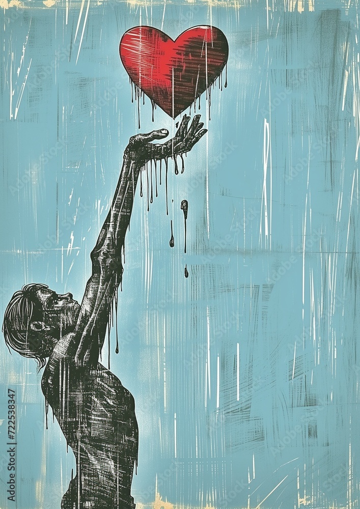 Graffiti painting on the wall, a dripping black paint silhouette giving ...