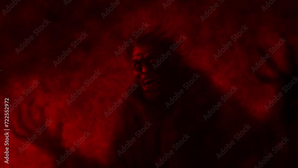 Vidéo Stock Scary bloody demon shepherd with creepy smile. Dark 2D ...