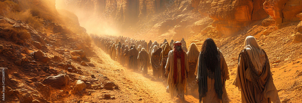 Exodus from Egypt, Moses leads the people of Israel in the desert Stock ...