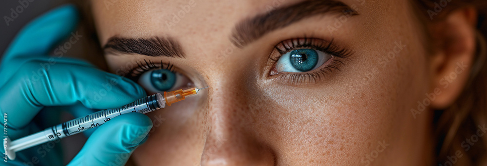 Aesthetic medicine, a doctor makes a local injection on the face of a ...