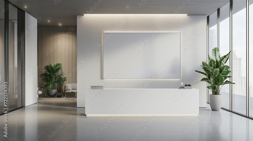 Display blank clean screen or signboard mockup on the wall behind ...