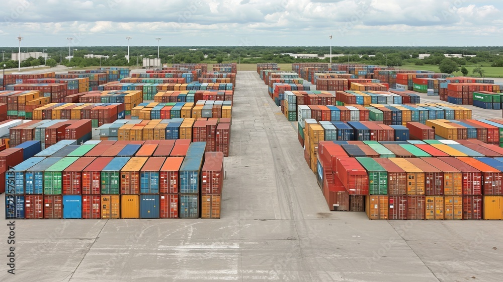 Arrival of shipping containers at rail yard for efficient logistics and ...