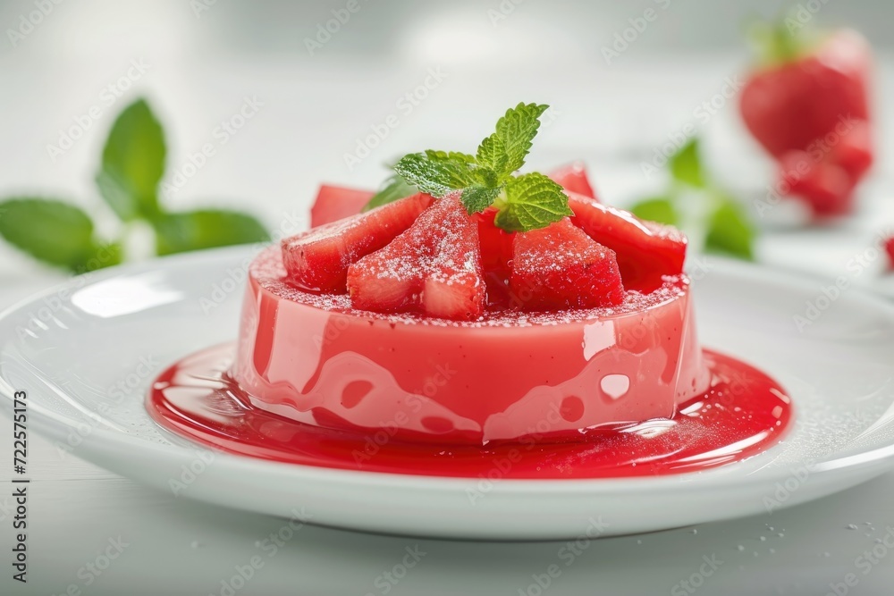 pudding jelly watermelon delicious on white table. A jellied watermelon ...