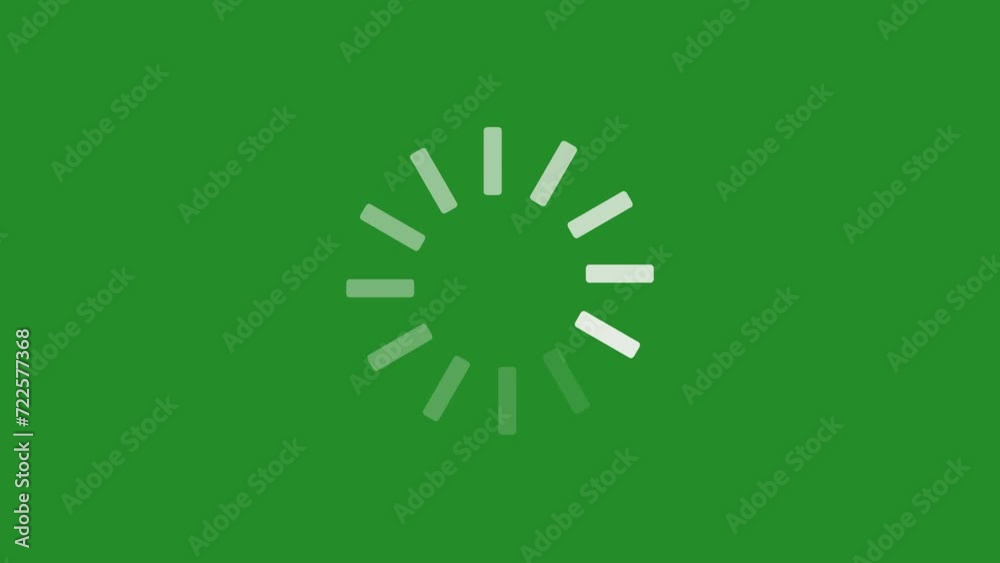 Loading, buffering white circle icon animation on a green background ...