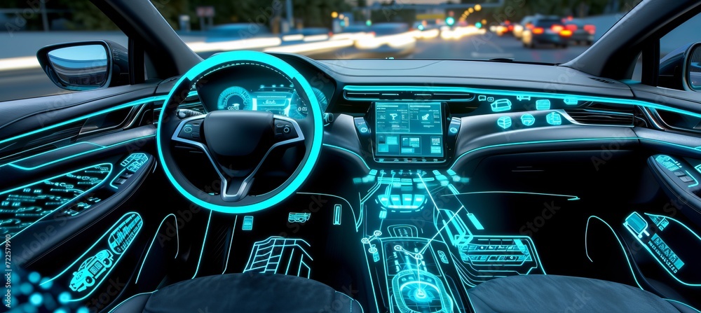 Engineer programming autonomous vehicle with interactive holographic ... Engineer programming autonomous vehicle with interactive holographic ...