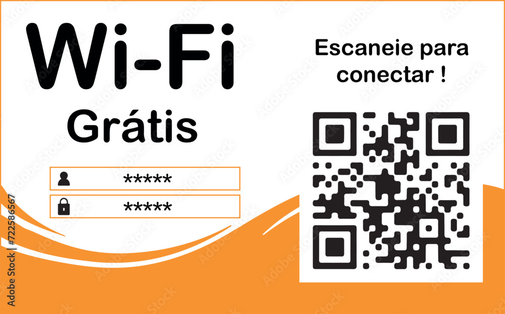 Wi-Fi Grátis com QR Code. Arte retangular de cor branca com detalhes em ...