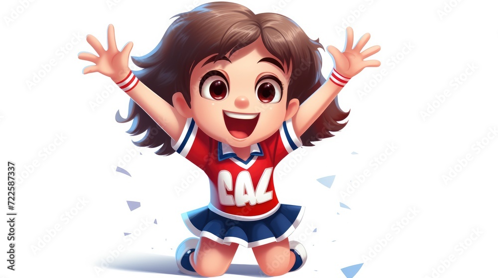 A vector cartoon kid in a cheerleader uniform, cheering at a game ...