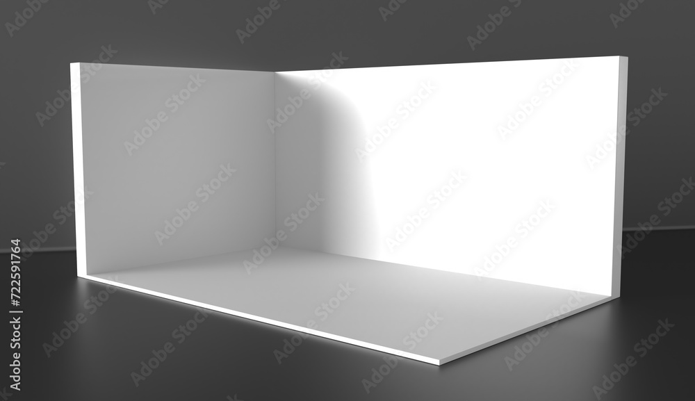 3D exhibition booth. Showroom. Square corner. Empty geometric square ...
