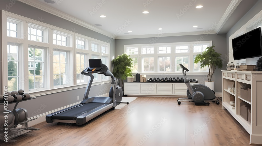 Neutral-toned home gym with carefully chosen paint colors that ...