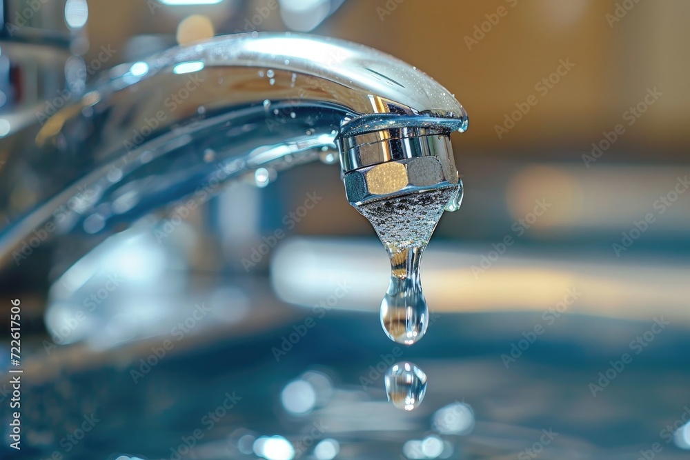 A steady stream of cool liquid flows from the plumbing fixture ...