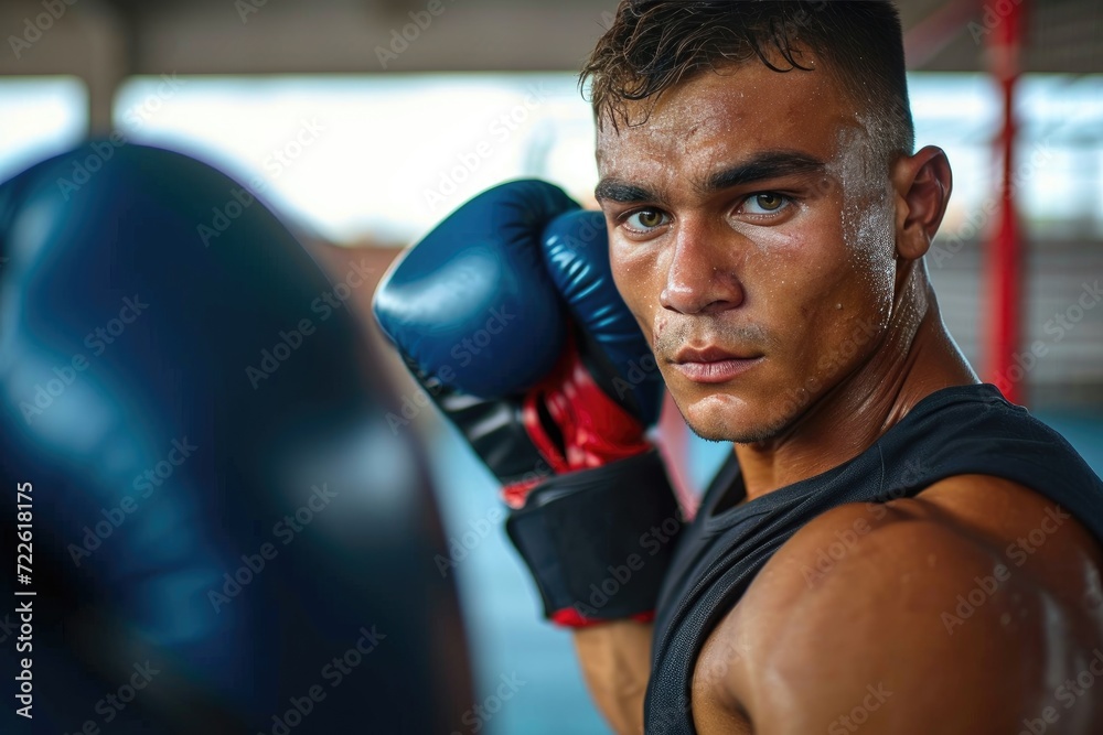 A determined man prepares to enter the ring, his muscular frame ...