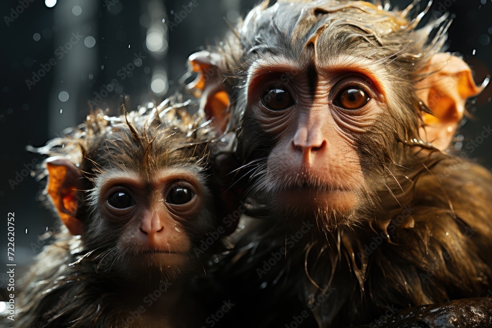 Through a lens, two furry macaques stand united in their wild primate ...