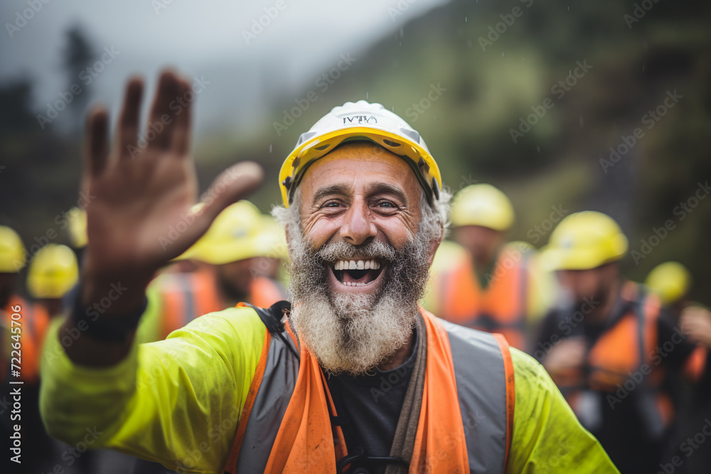 smiling woman man with reaction of humans to a volcanic eruption ...