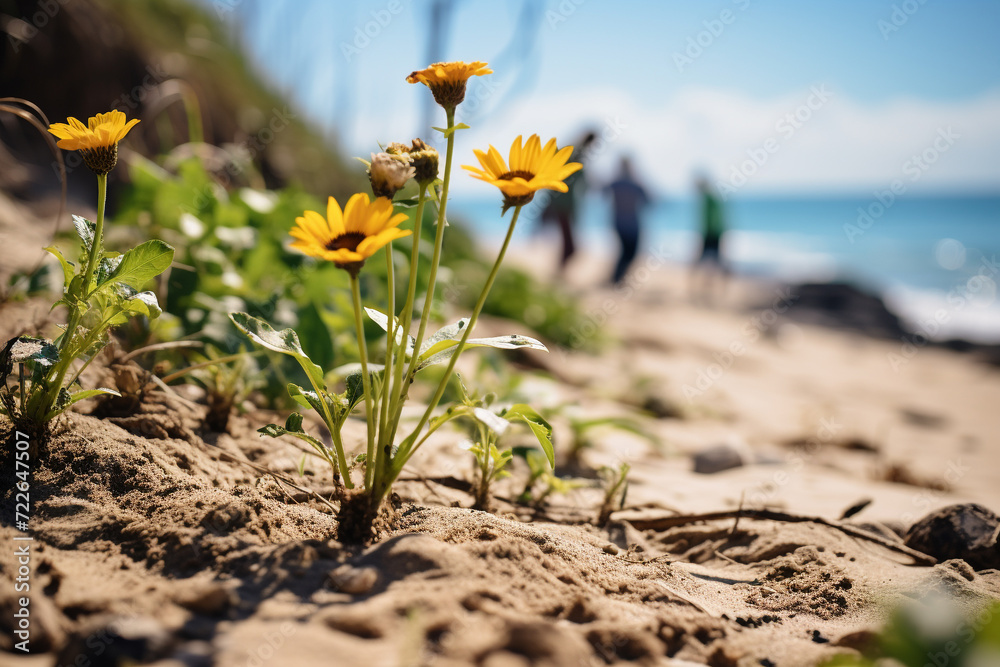 smiling woman man with sand dune beach ecosystems hold ecological ...