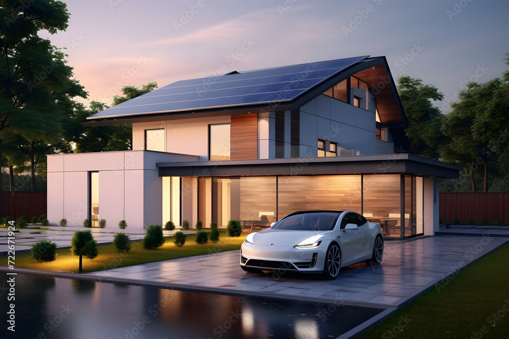 modern home with sleek architectural design. The house is made of a ...