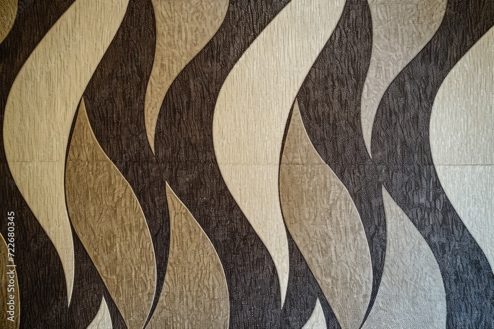 Mid-century inspired wallpaper in brown and tope waves, interior ...