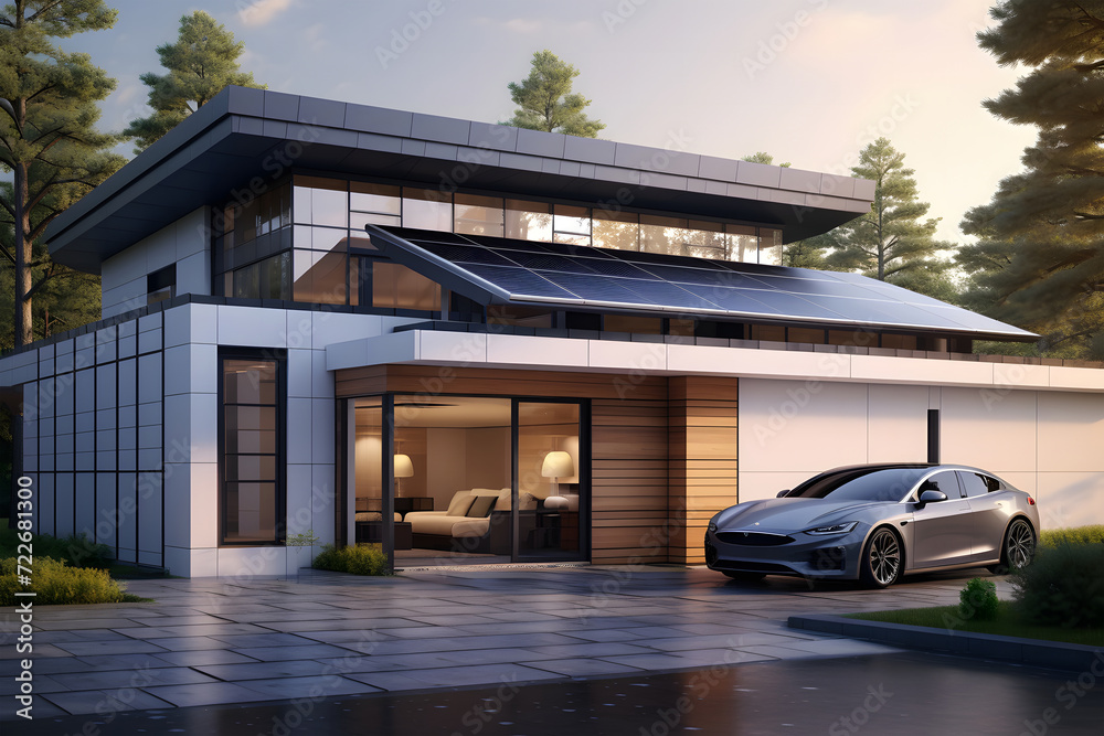 modern home with sleek architectural design. The house is made of a ...