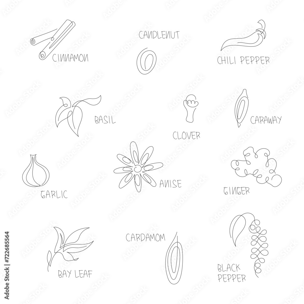 Simple Minimalist Spices Theme Continuous Line Drawing. Cinnamon ...