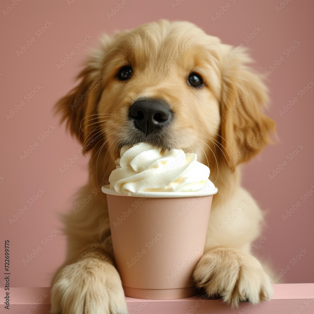 Cute labrador puppy sipping on a pup cup puppucino with whipped cream ...