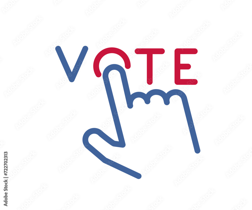 USA election voting vector icon. Hand pointing to 'O' in 'VOTE' with ...