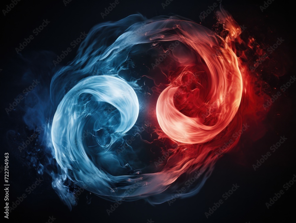 Two red and blue fire and water in the shape of a yin and yang symbol ...