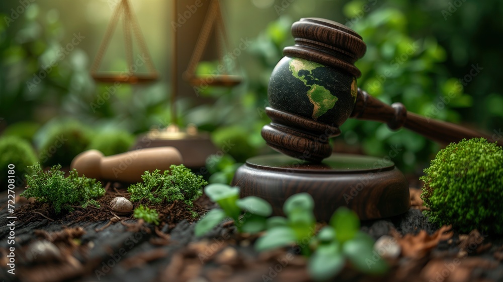 Global Values Unite, Gavel and Green Eco Earth Globe - A Concept Symbolizing International Law ...