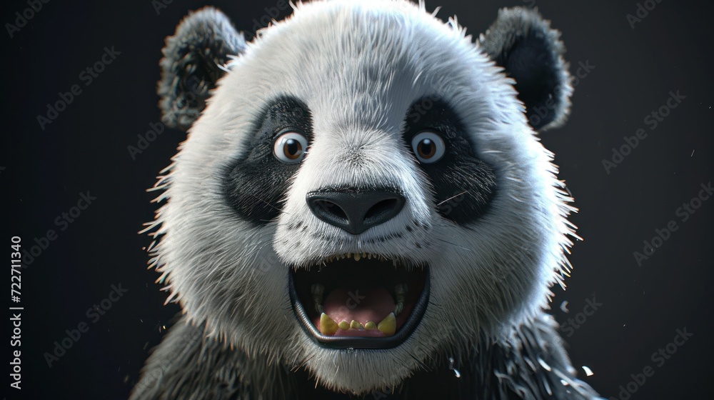 a close up of a panda bear's face with its mouth open and it's mouth ...