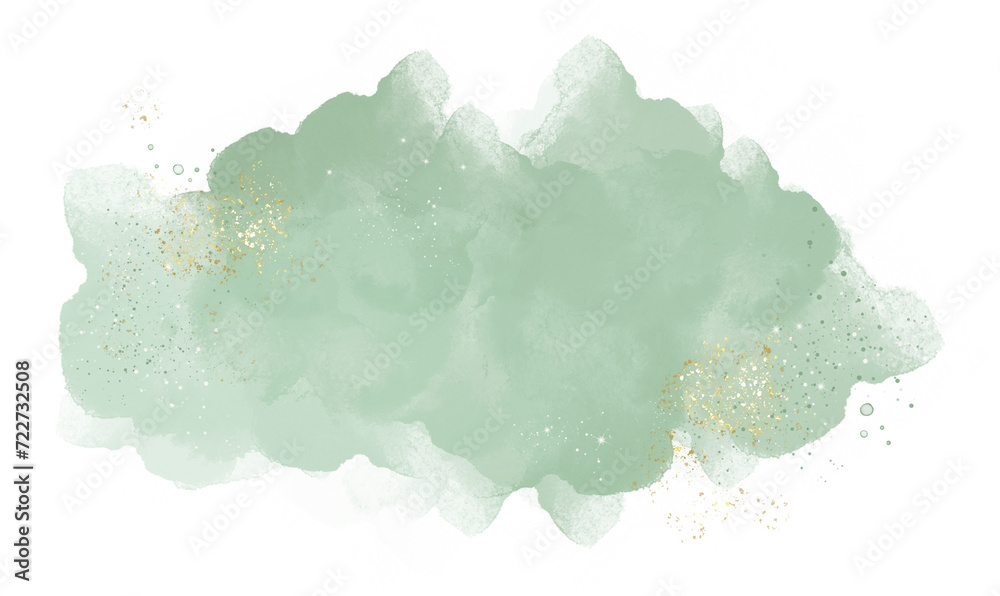 Pastel green modern watercolor brush stroke splash with luxury golden ...