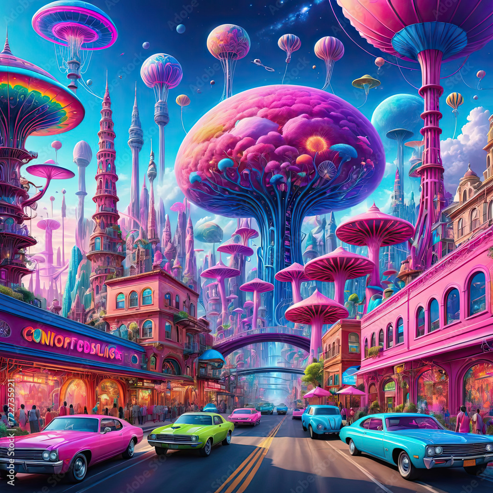 Whimsical Cityscape - Colorful fantastical landscape blending reality ...