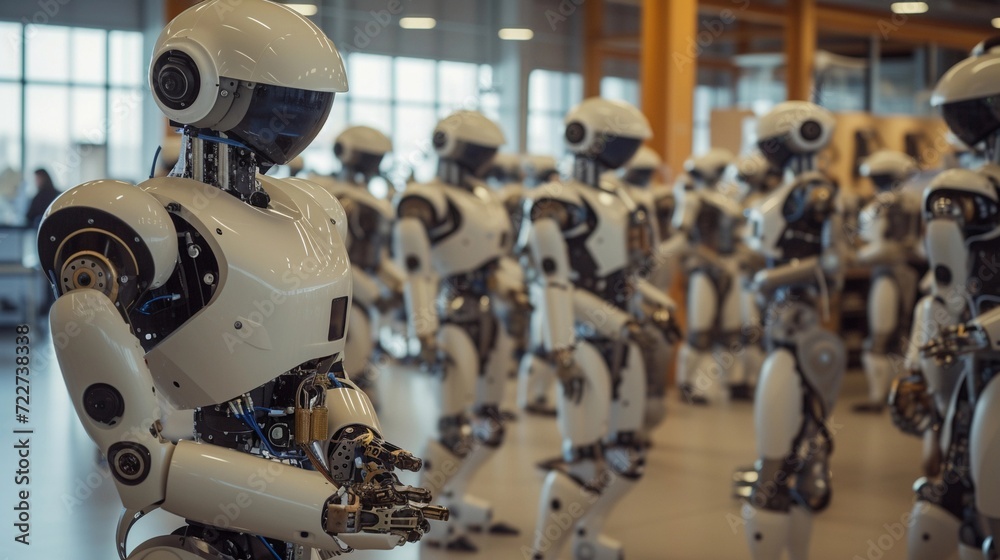 Robotics Workshop, soft focus lens, Show a workshop filled with ...