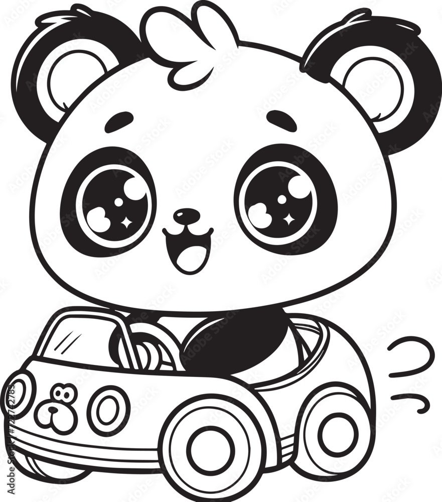 cartoon panda car coloring page Stock Vector | Adobe Stock