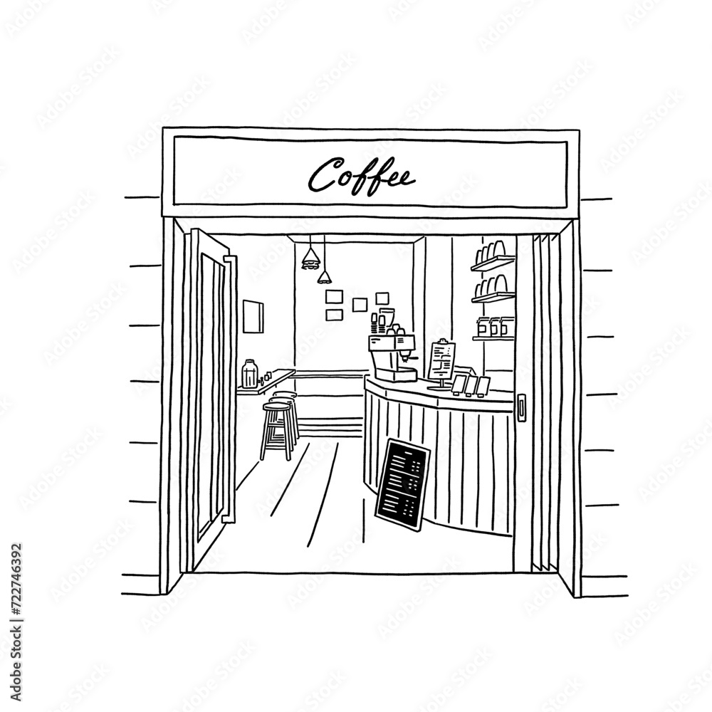 Coffee shop Sketch Cafe restaurant building Interior Hand drawn ...