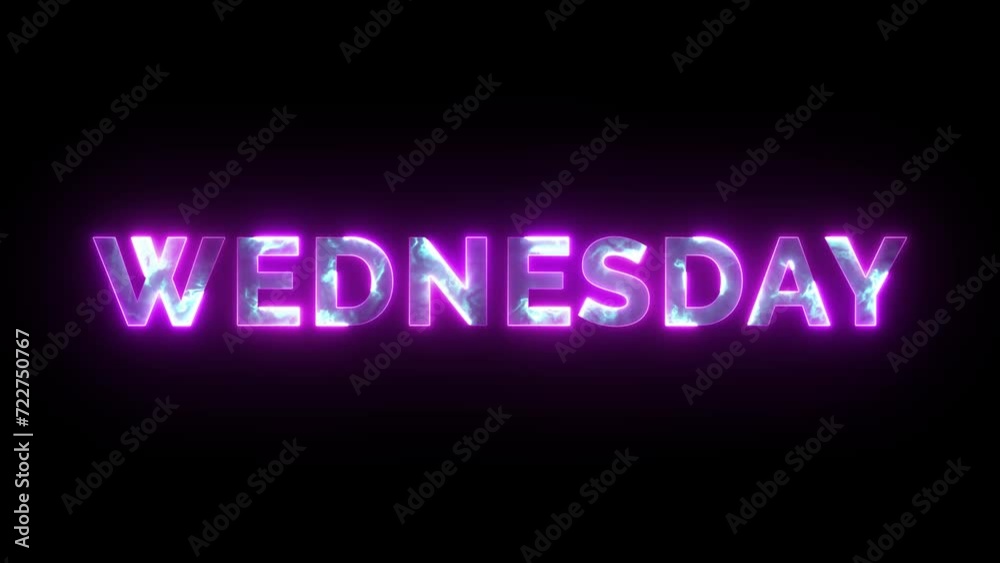 Wednesday Text Animation. Neon Glowing Animation on Black Background ...