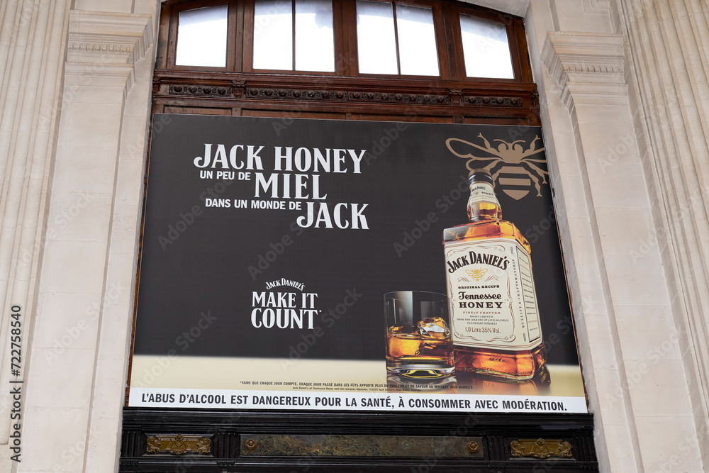 Jack Daniel's whiskey logo brand and text sign on bootle advertising ...