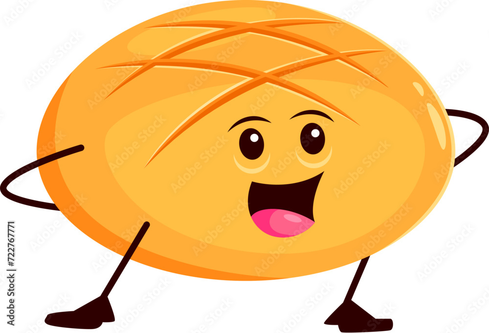 Cartoon funny round bread and bakery character. Isolated vector jolly ...