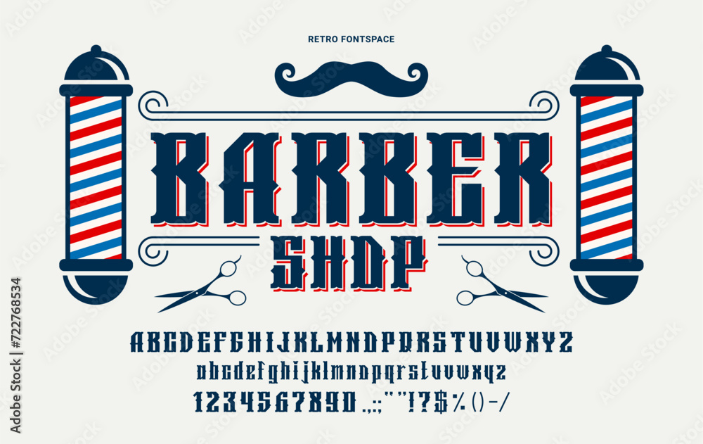 Retro barber font or vintage western type for barbershop English ...