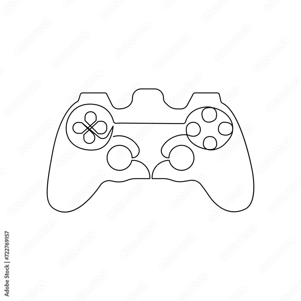 Continuous one-line drawing of the game controller and single-line art ...