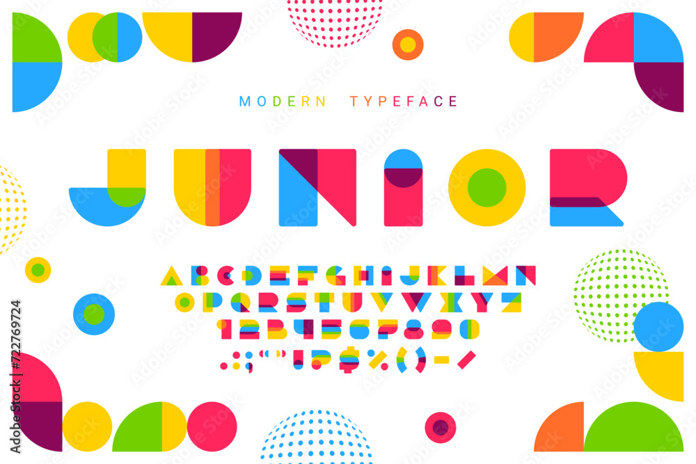 Children shapes font, color geometric type and abstract modern ...