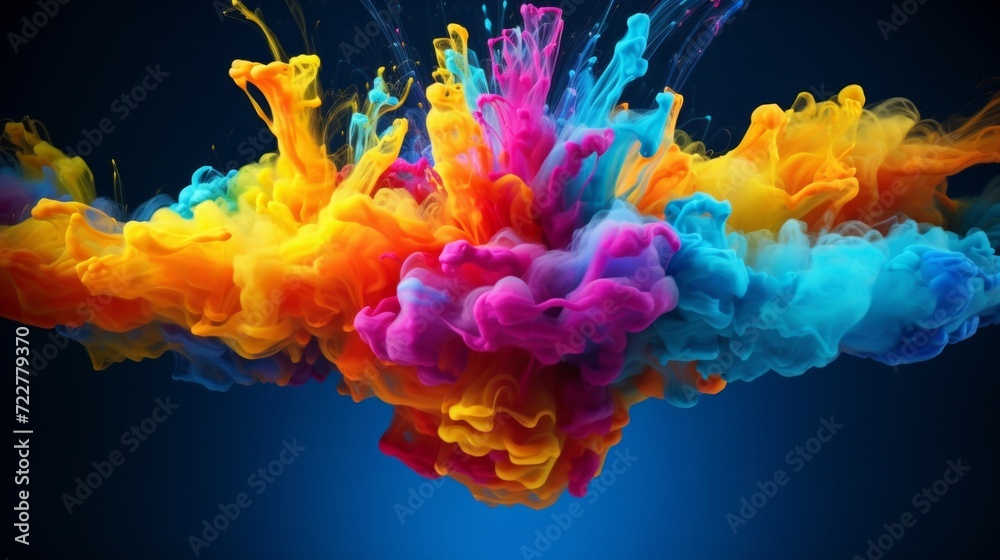 Explosion of colorful ink clouds diffusing in water, creating an ...