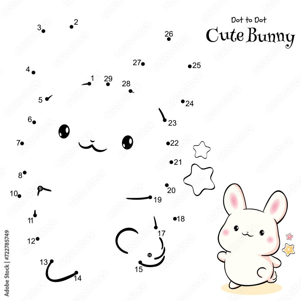 Connect The Dots and Draw Cute Bunny. Dot to dot puzzle with cartoon ...