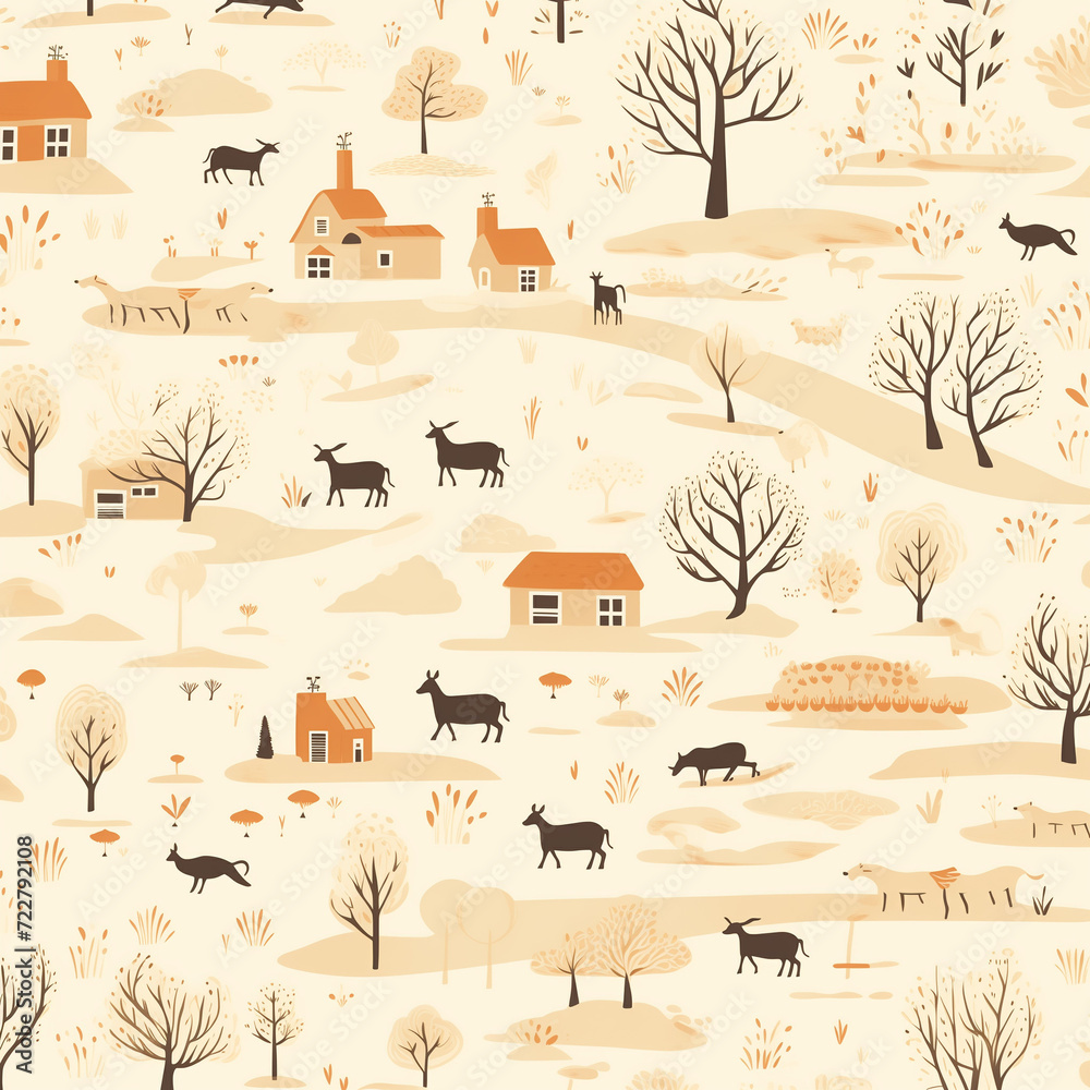 Horse on a Farm Pattern Background Illustration Livestock Grazing Farm ...