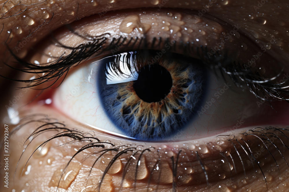 Close up of eye. Tired eyes and contact lenses. Dry eye before and ...