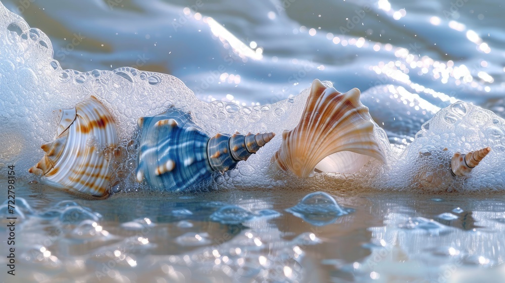 Experience tranquility with blue and white seashells adorning a ...