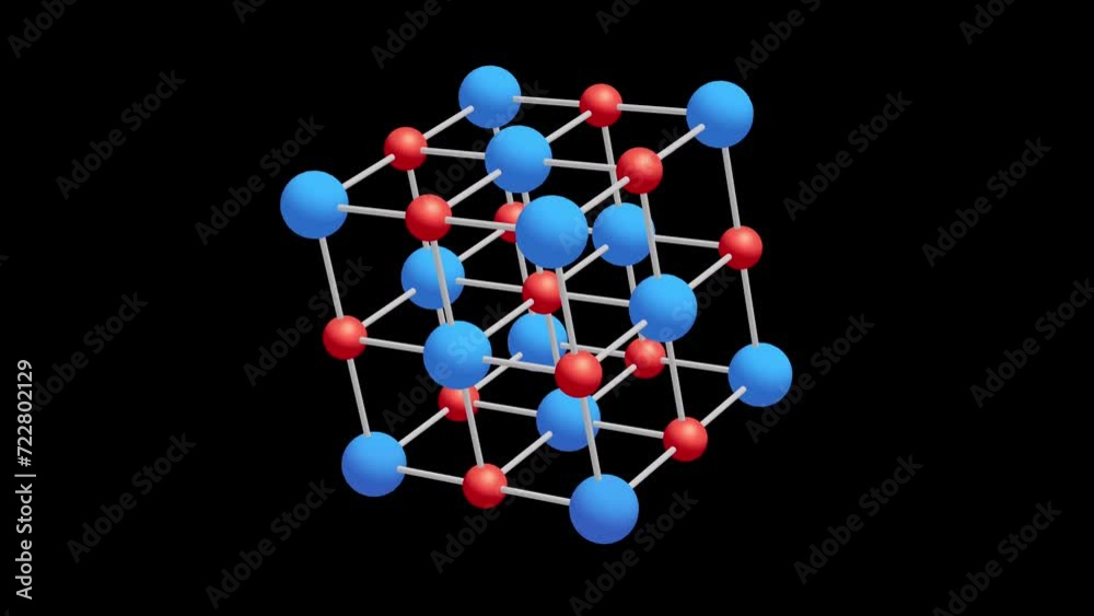 Crystal lattice molecule grid rotates. Sodium chloride rock salt. 4K ...