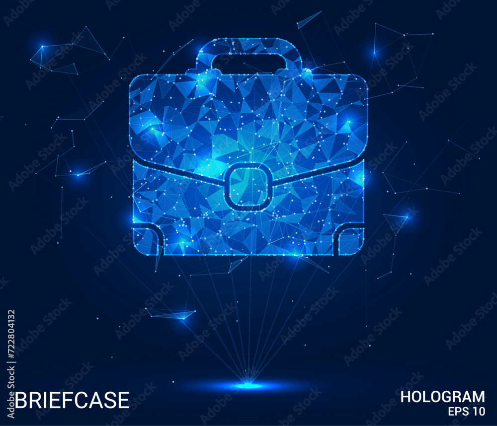 Hologram briefcase. Briefcase of polygons, triangles of points and ...