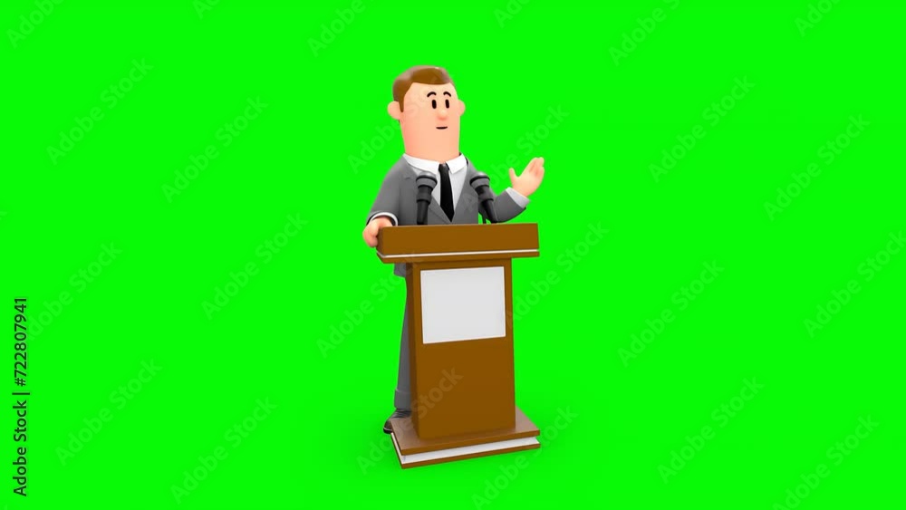 3D Animated Scene of Cartoon Suited White Businessman Giving Public ...